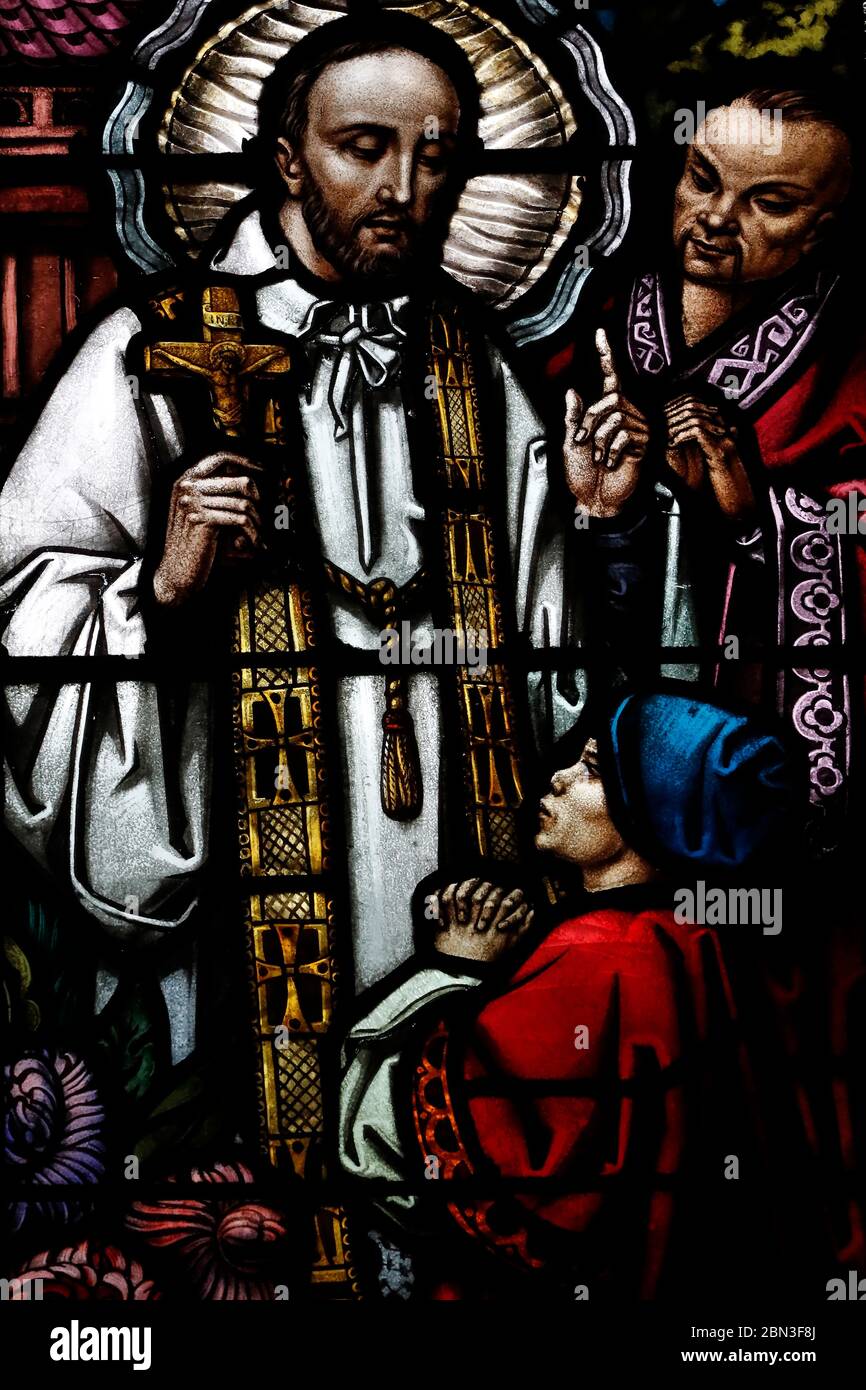 Stained glass window. St Francis Xavier was a companion of Ignatius of ...