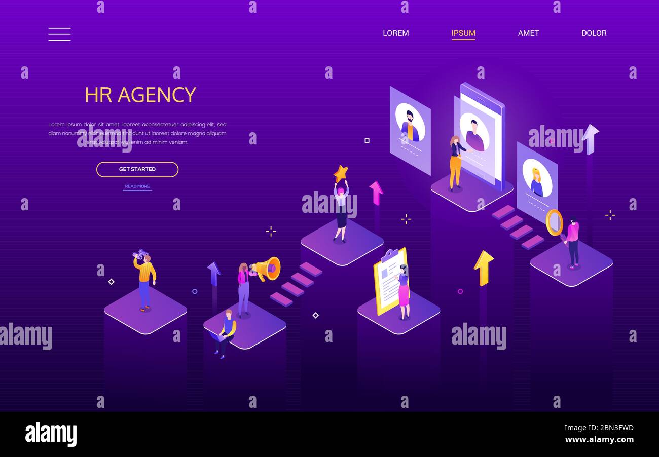 HR agency - modern colorful isometric vector web banner Stock Vector ...