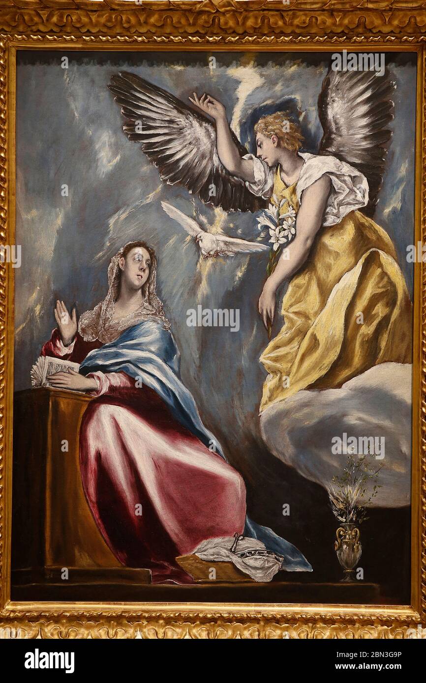 El Greco. The annunciation, c.1600-1605. Oil on canvas. Displayed at Le Grand Palais, Paris ...