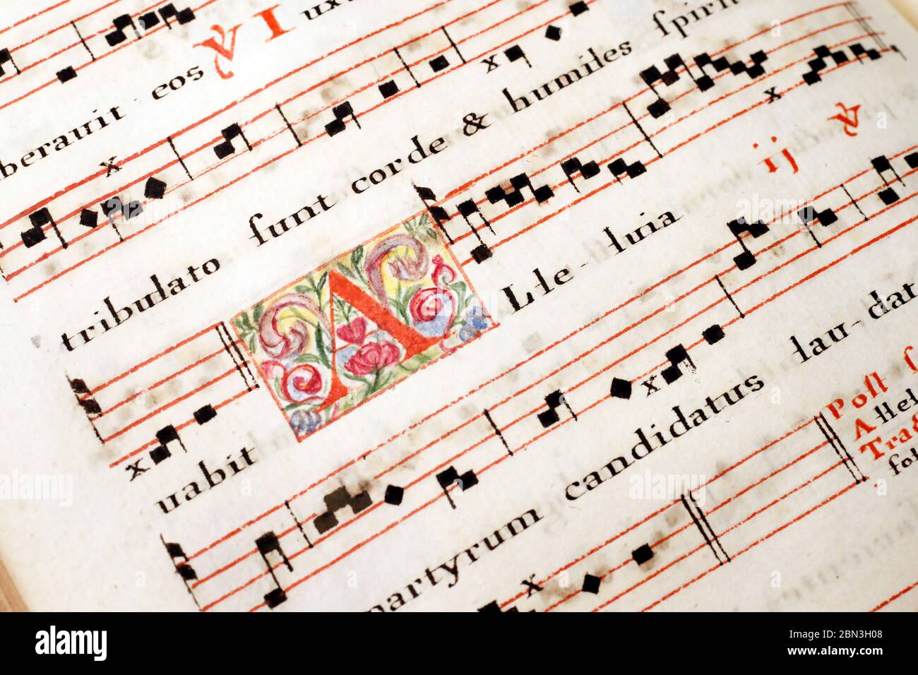 Manuscript illumination. Religious music book with dots and ...