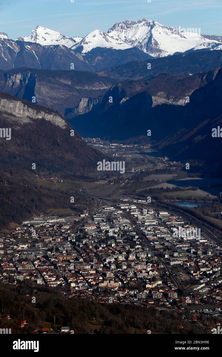 Aerial view of the city of Sallanches in the French Alps. France Stock ...