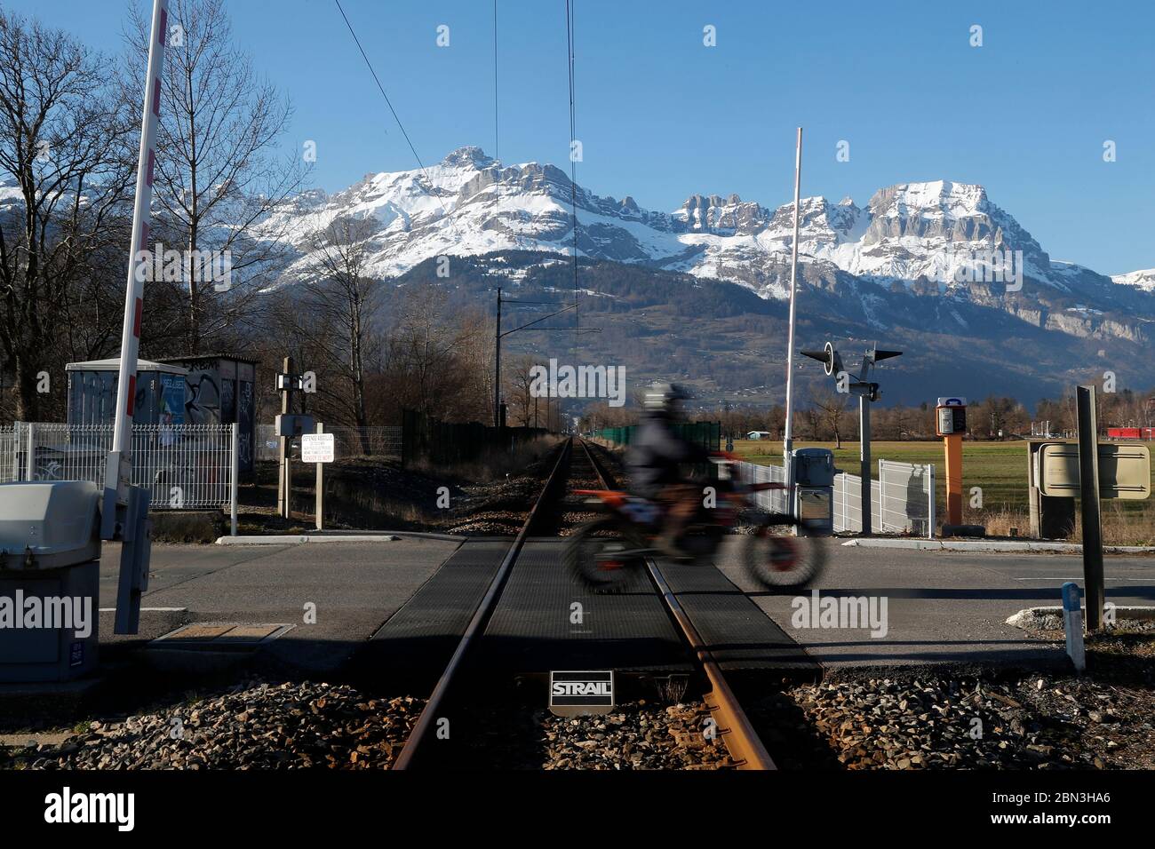 Railroad crossing. Railroad track. France Stock Photo - Alamy