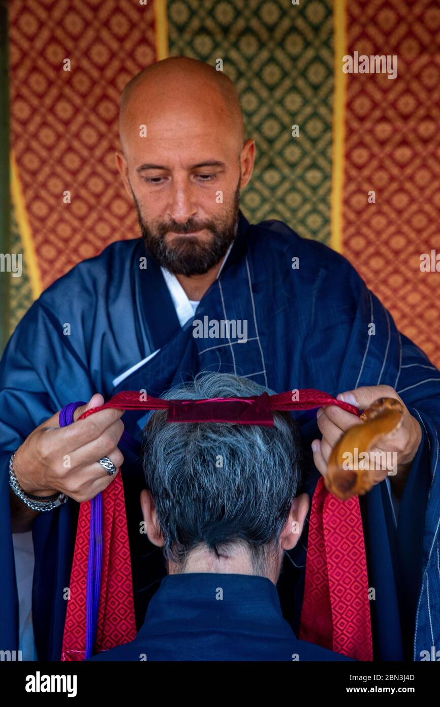 Zen buddhist kesa transmission ceremony, Morocco Stock Photo - Alamy