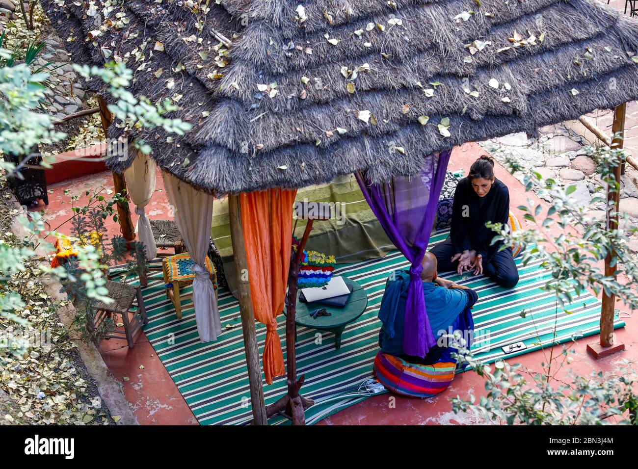 Zen master giving a dokusan (private talk with a disciple) during a ...