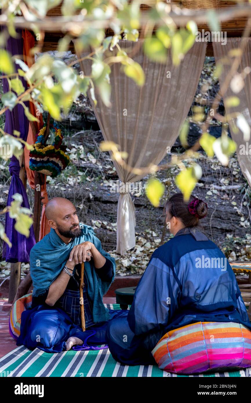 Zen master giving a dokusan (private talk with a disciple) during a ...