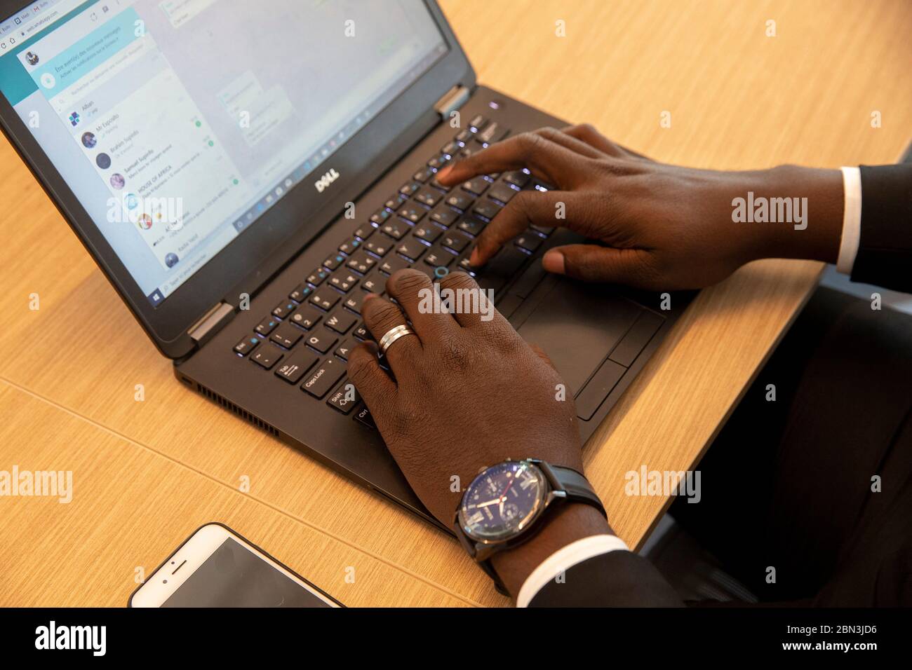 African man working using a laptop in Cacablanca, Morocco Stock Photo ...