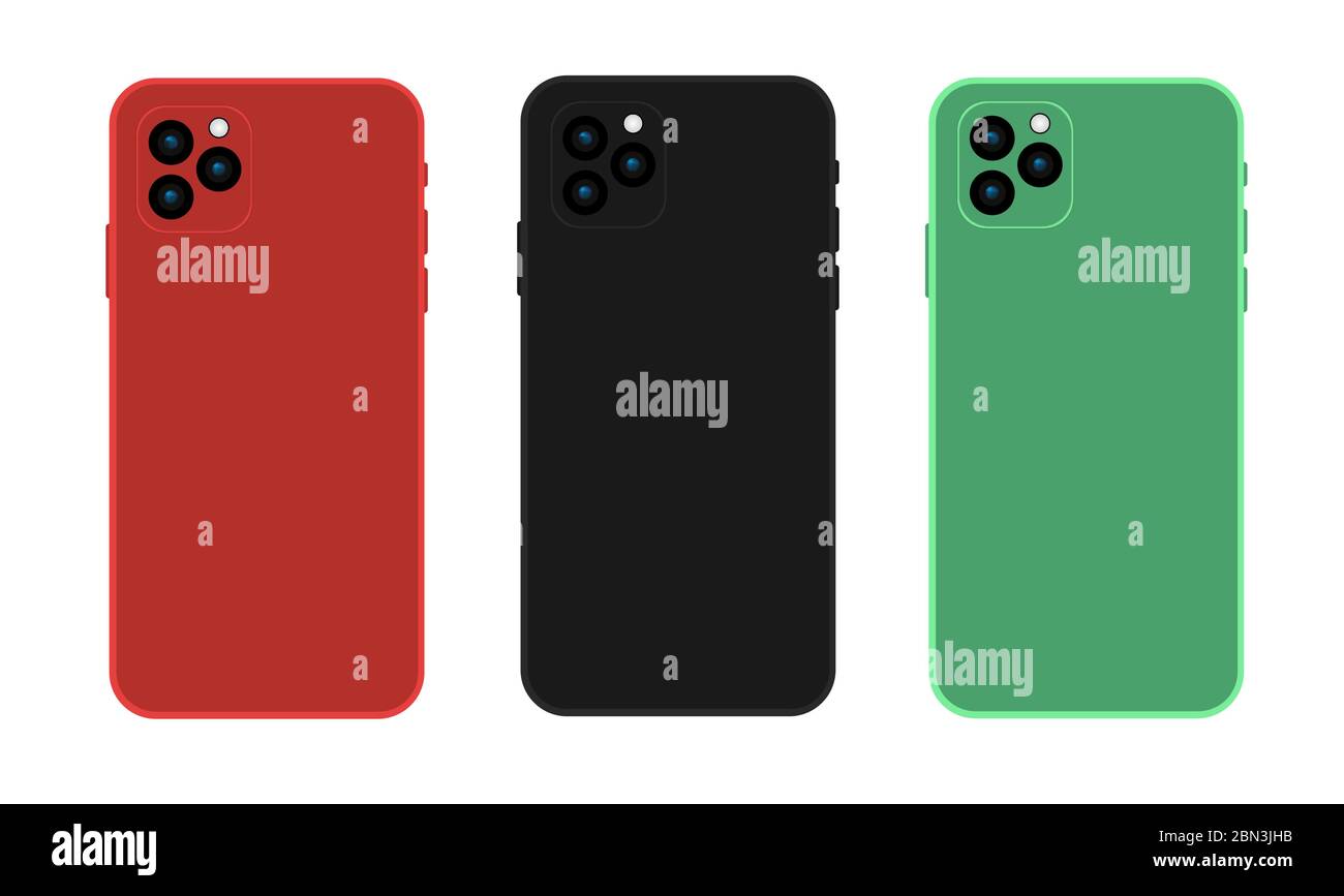 Pack of different colors modern 2019 mobile phones mockup isolated on ...