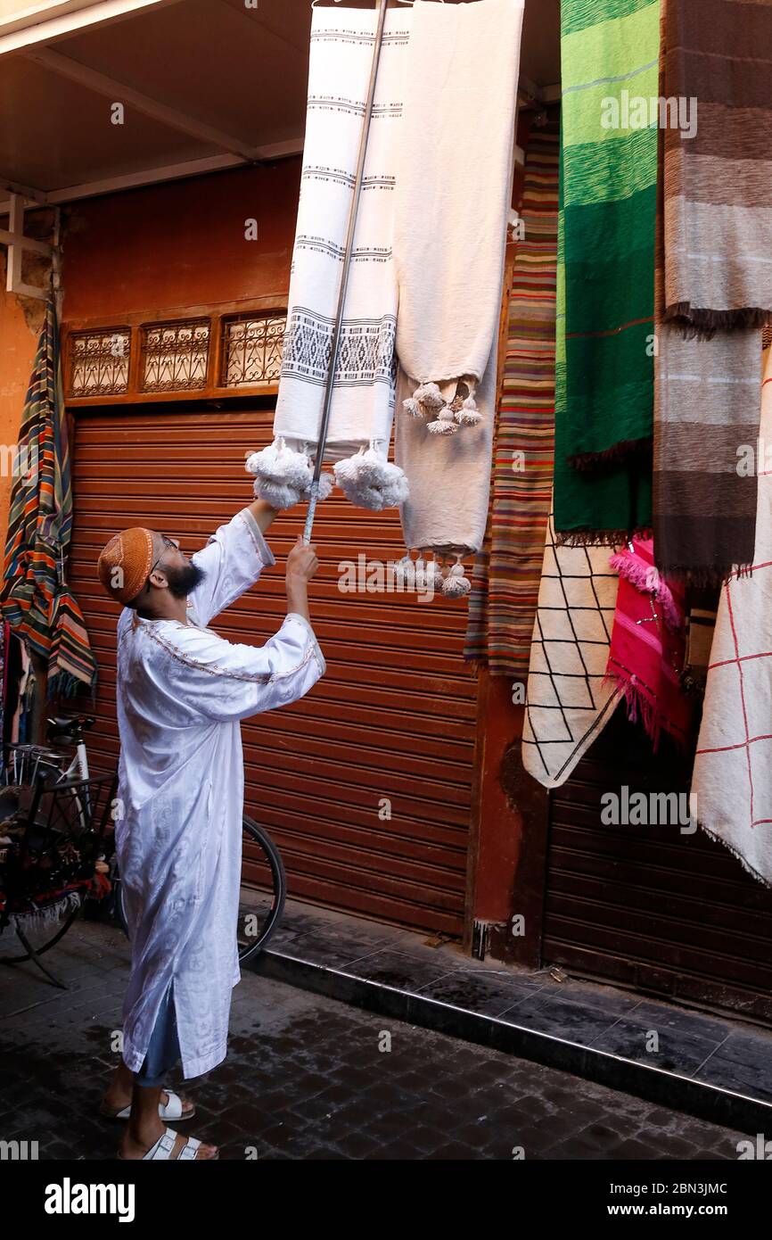 Shopkeeper in Marrakesh medina (old city), Morocco Stock Photo - Alamy