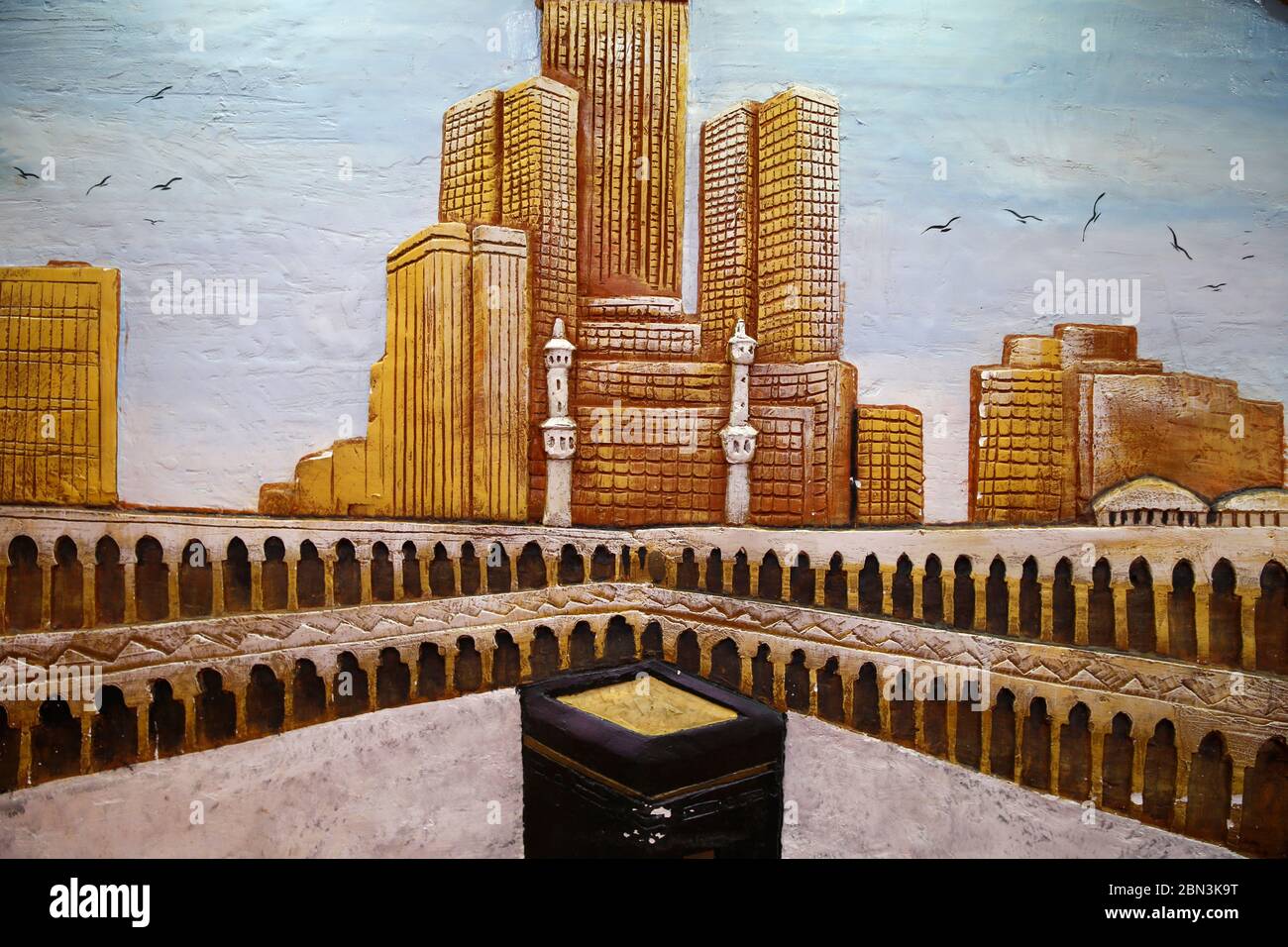 Painting depicting the Kaaba in Mecca in a Meknes restaurant, Morocco ...