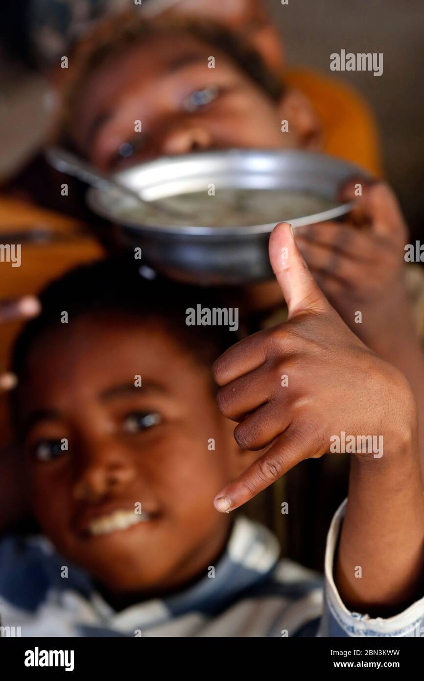 Free food distribution for street children. Antananarivo. Madagascar ...