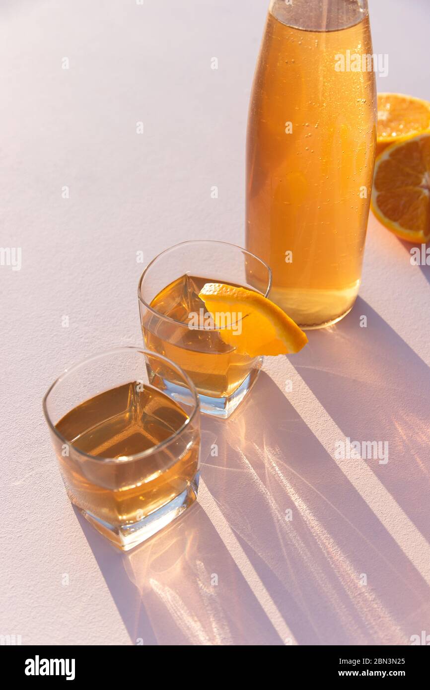 Fresh ice tea, refreshing cocktail, drink, Hard light, sunset, summer ...