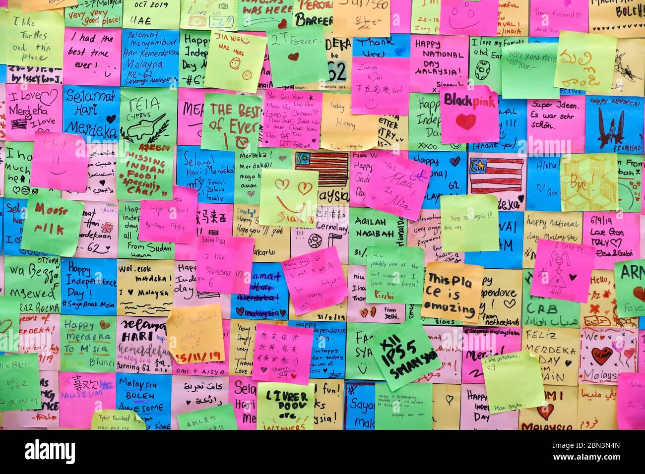 Wall covered in post-it notes. Kuala Lumpur. Malaysia Stock Photo - Alamy