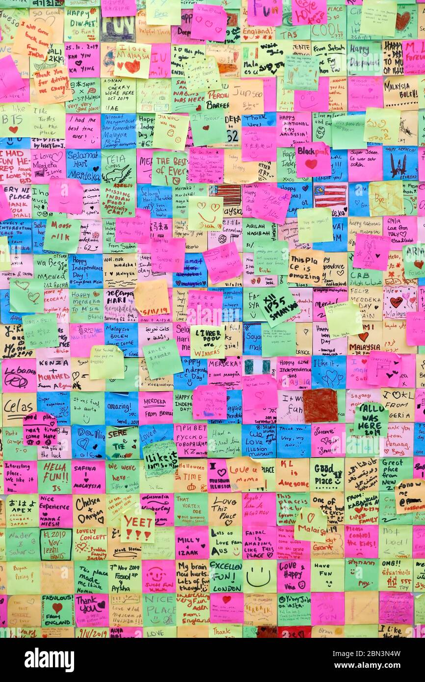 Wall covered in post-it notes. Kuala Lumpur. Malaysia Stock Photo - Alamy