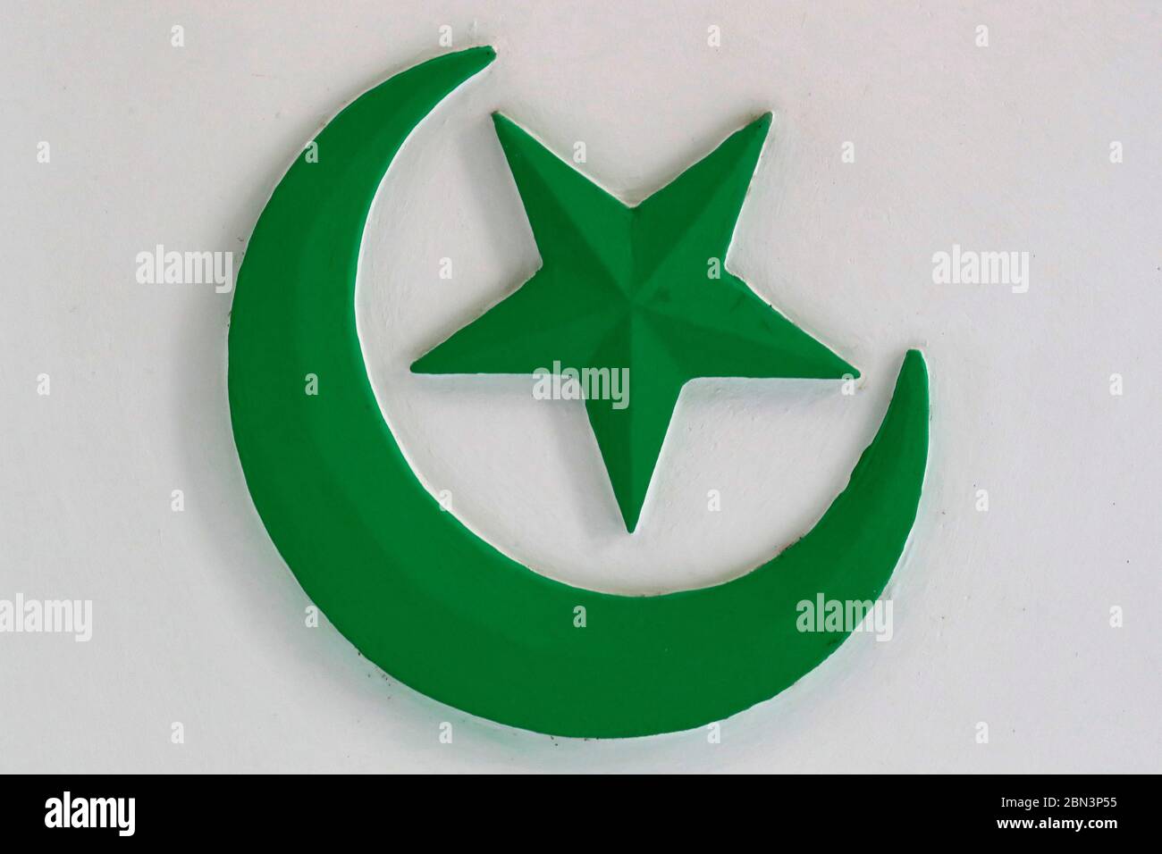 Masjid Ar-Rohmah mosque. Muslim crescent and star. Chau Doc. Vietnam ...