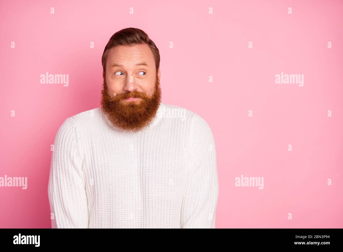 Portrait of shy modest attractive guy want meet communicate with group ...