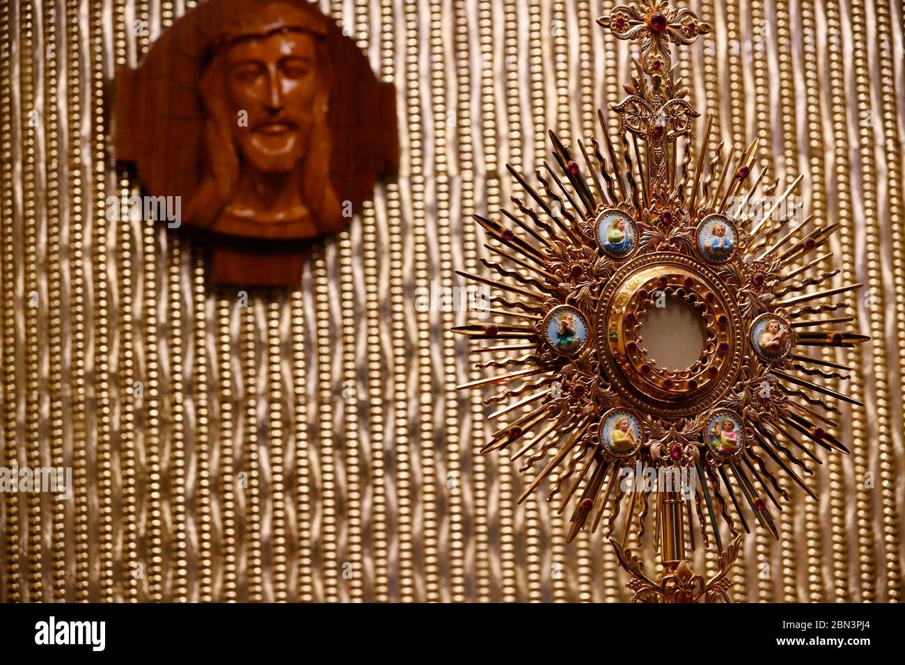 Catholic church. The Blessed Sacrament in a monstrance. Eucharist ...