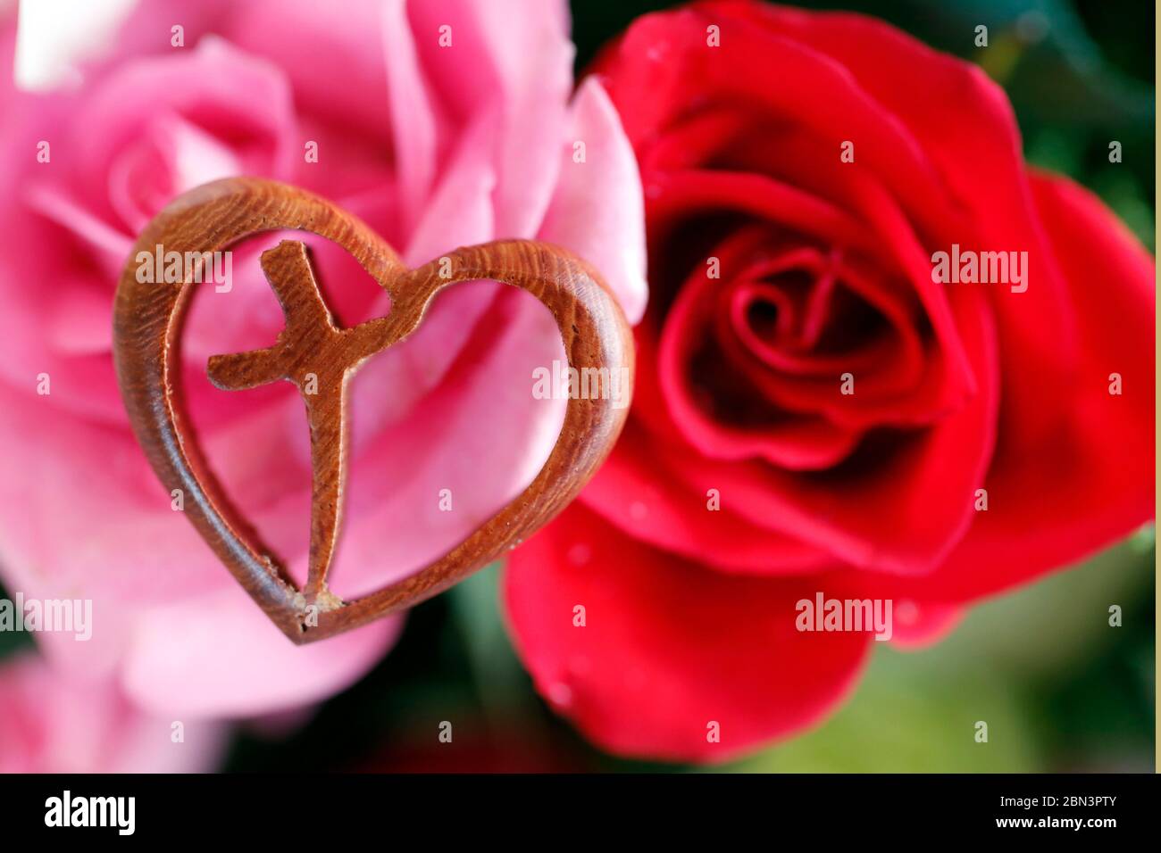Christian symbol placed on a flower. Cross inside a heart Stock Photo ...