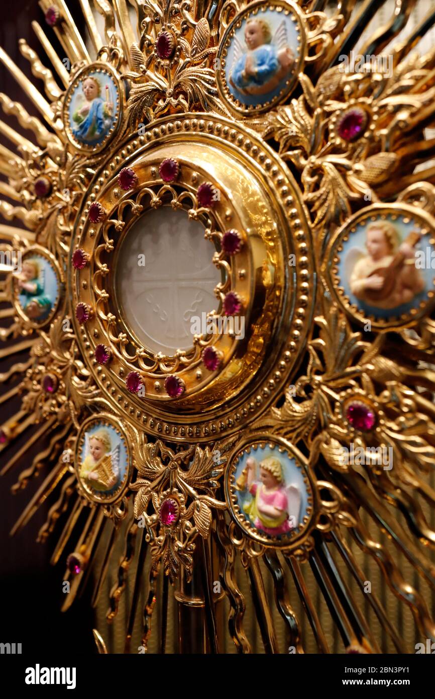 Catholic church. The Blessed Sacrament in a monstrance. Eucharist ...