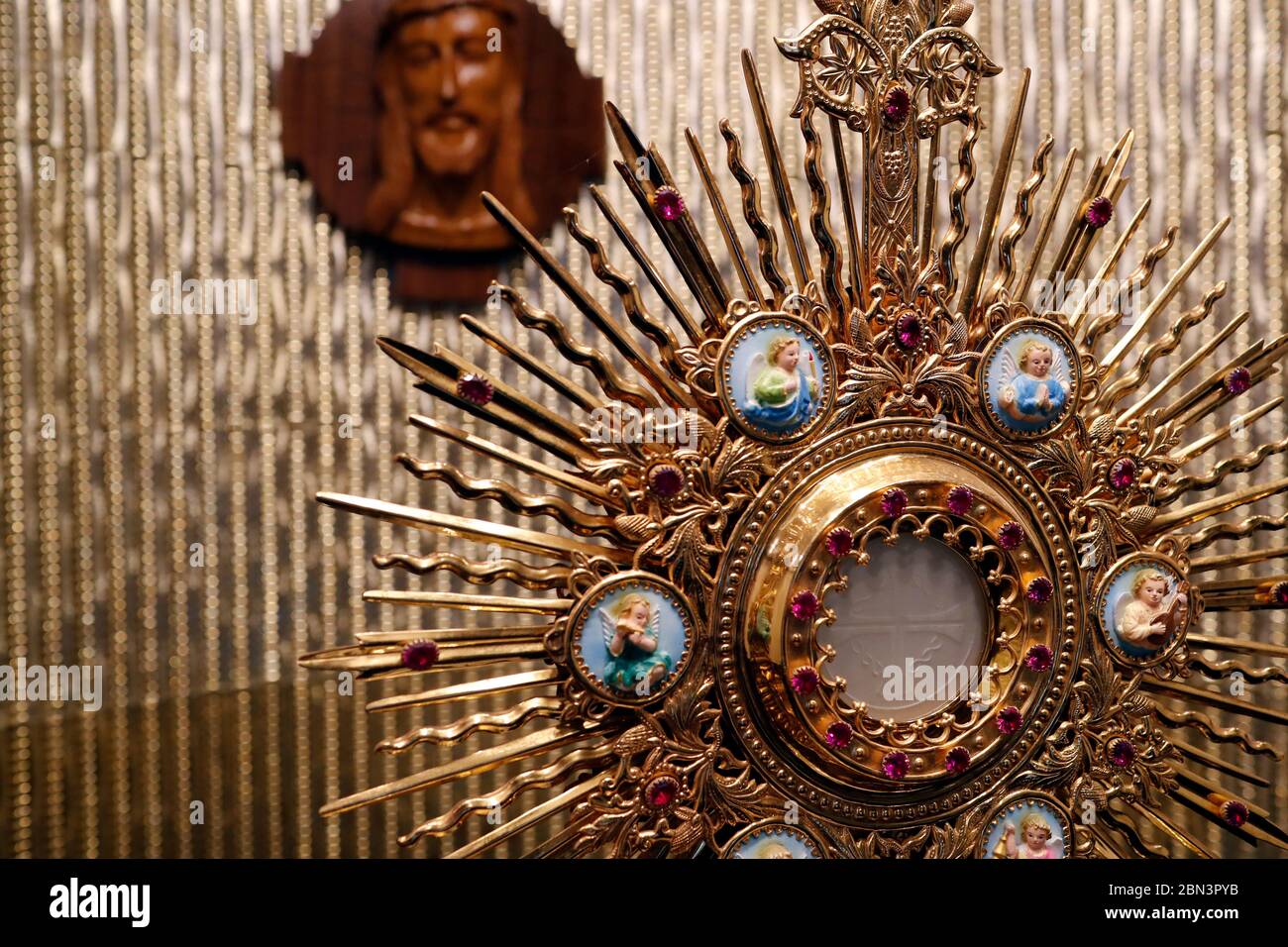 Catholic church. The Blessed Sacrament in a monstrance. Eucharist ...