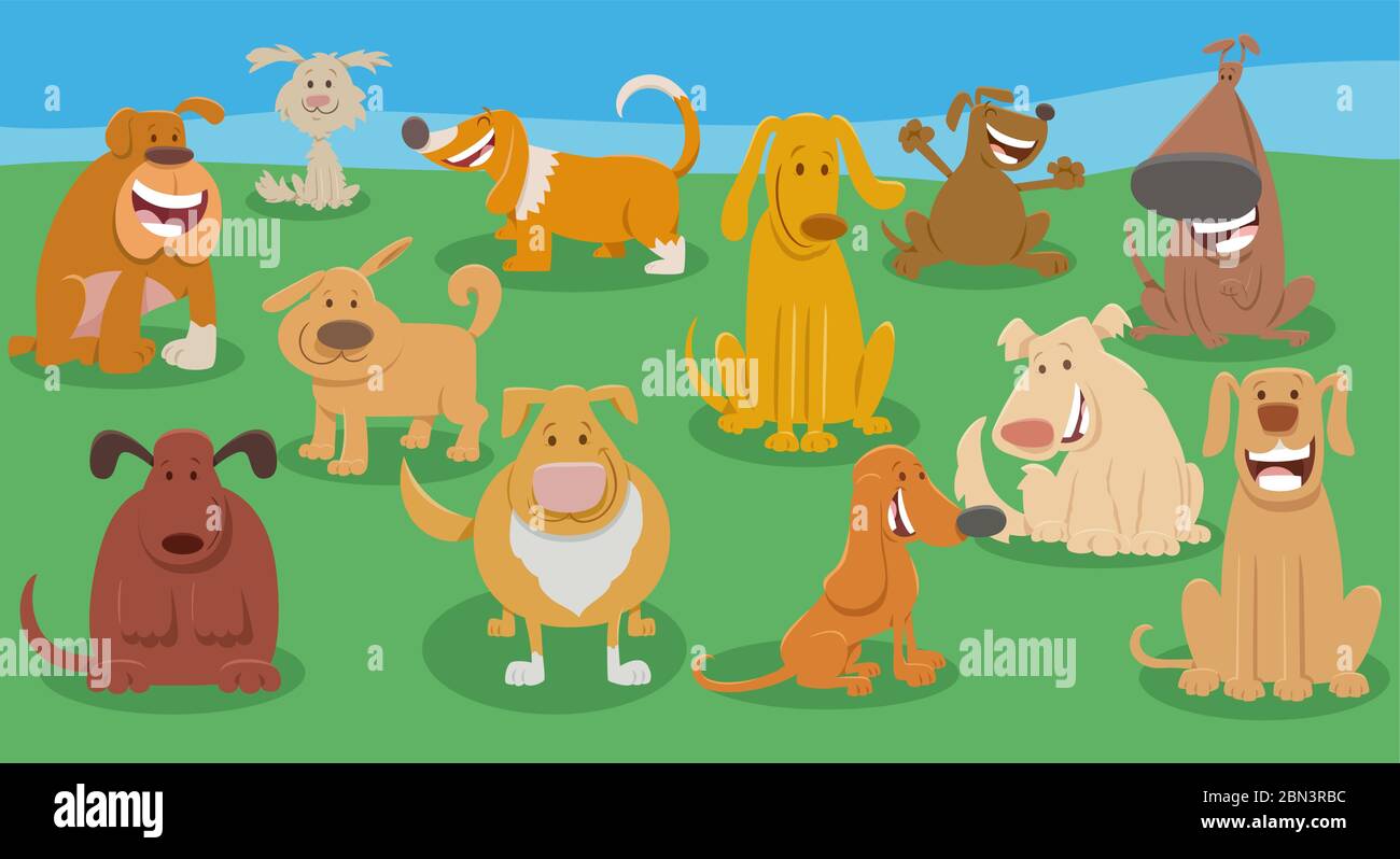 Cartoon Illustration of Dogs and Puppies Animal Characters Group ...