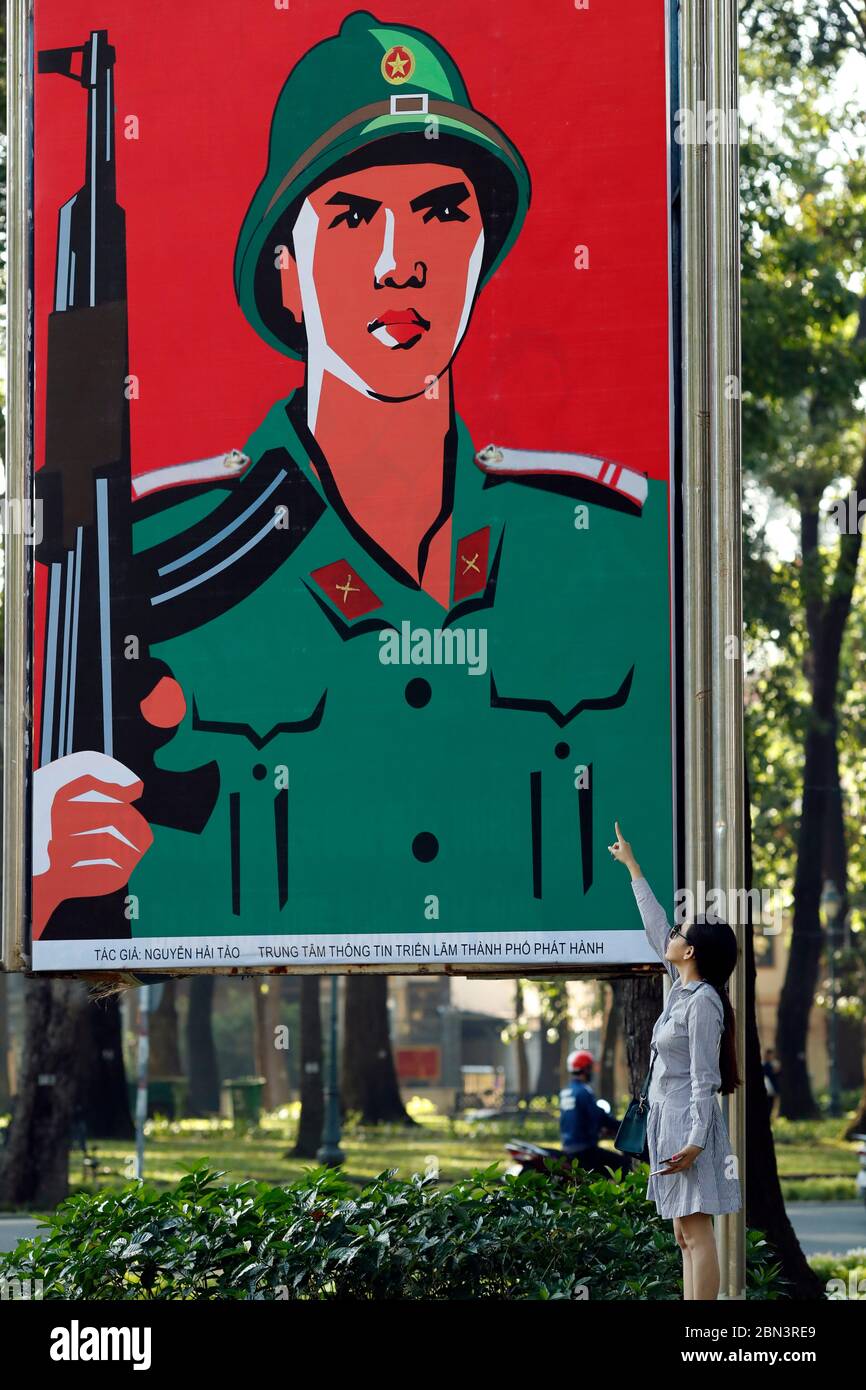 Communist government propaganda poster in the street. Vietnamese ...