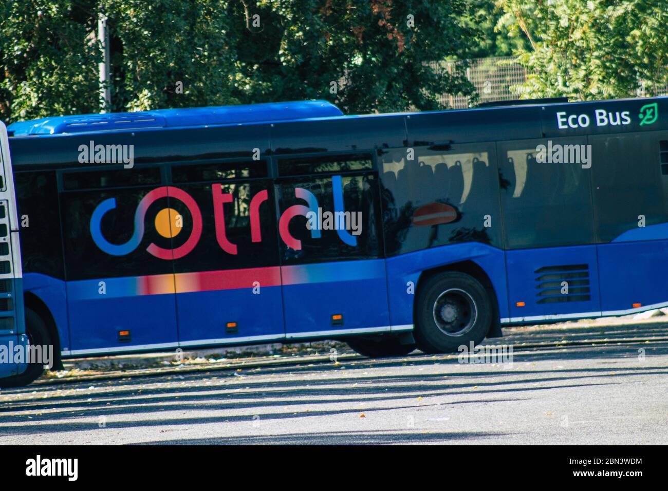 Rome Italy September 15, 2019 View of blue public buses parked at the ...