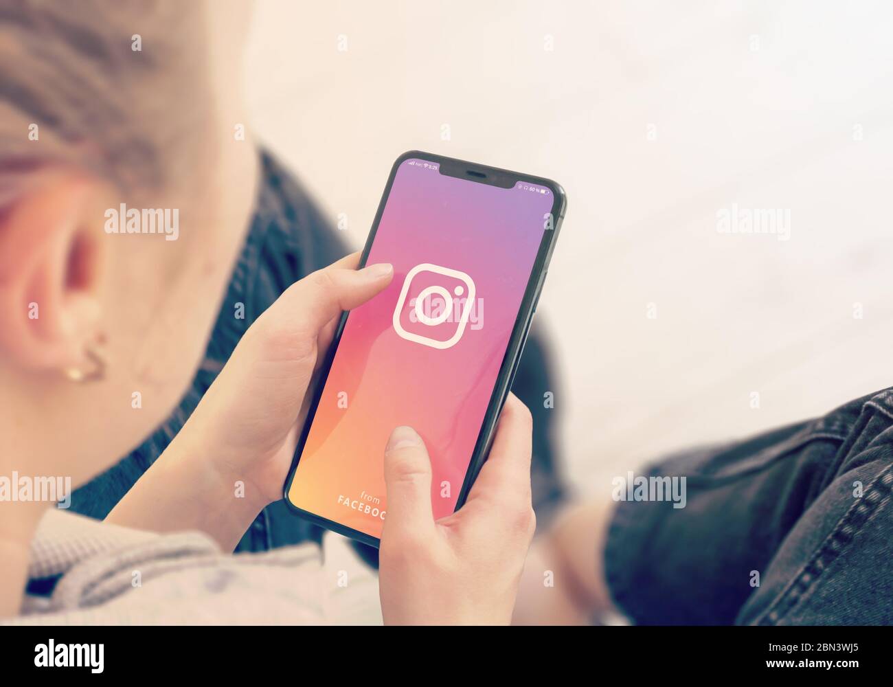 KYIV, UKRAINE-JANUARY, 2020: Instagram on Cellphone Screen. Young Girl ...