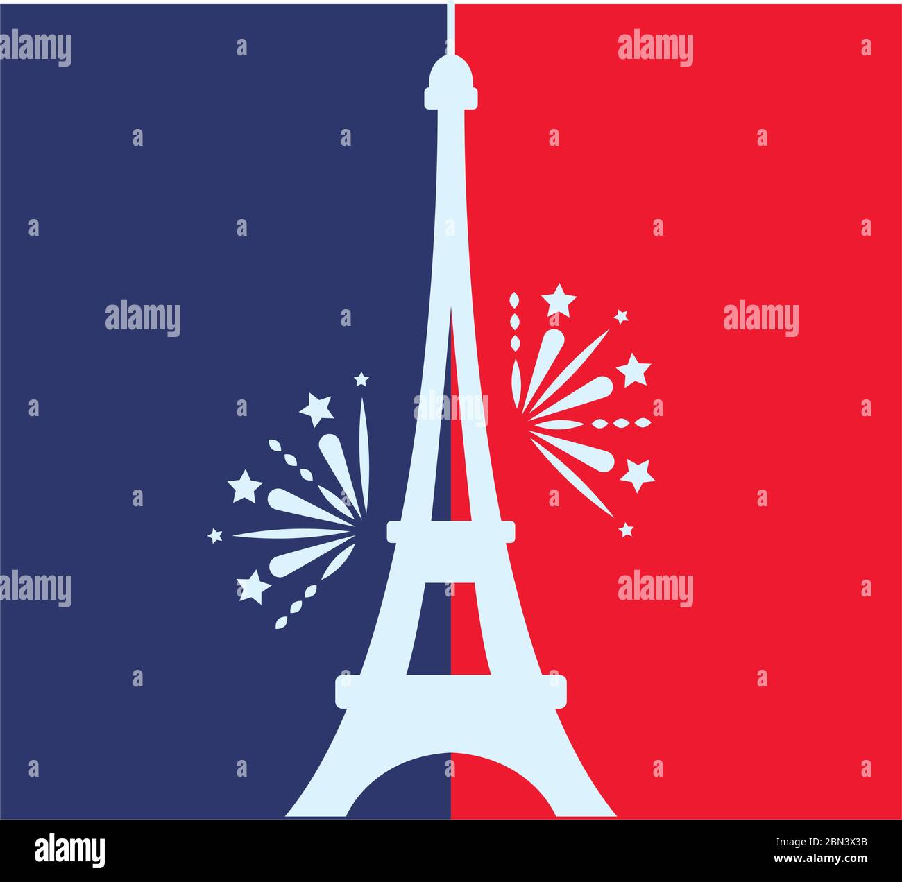 bastille day concept, flag with eiffel tower and fireworks with france ...