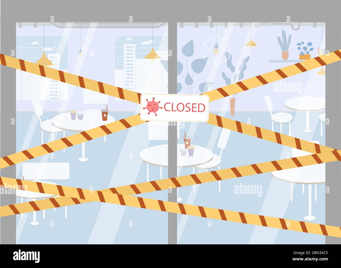 Signboard closed police border tape on glass door Stock Vector Image ...