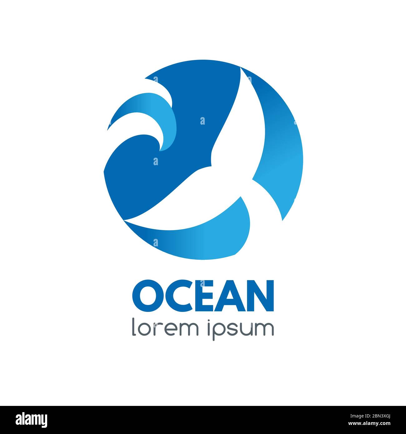 Logo badge with dolphin tail and ocean wave in a circular shape Stock ...