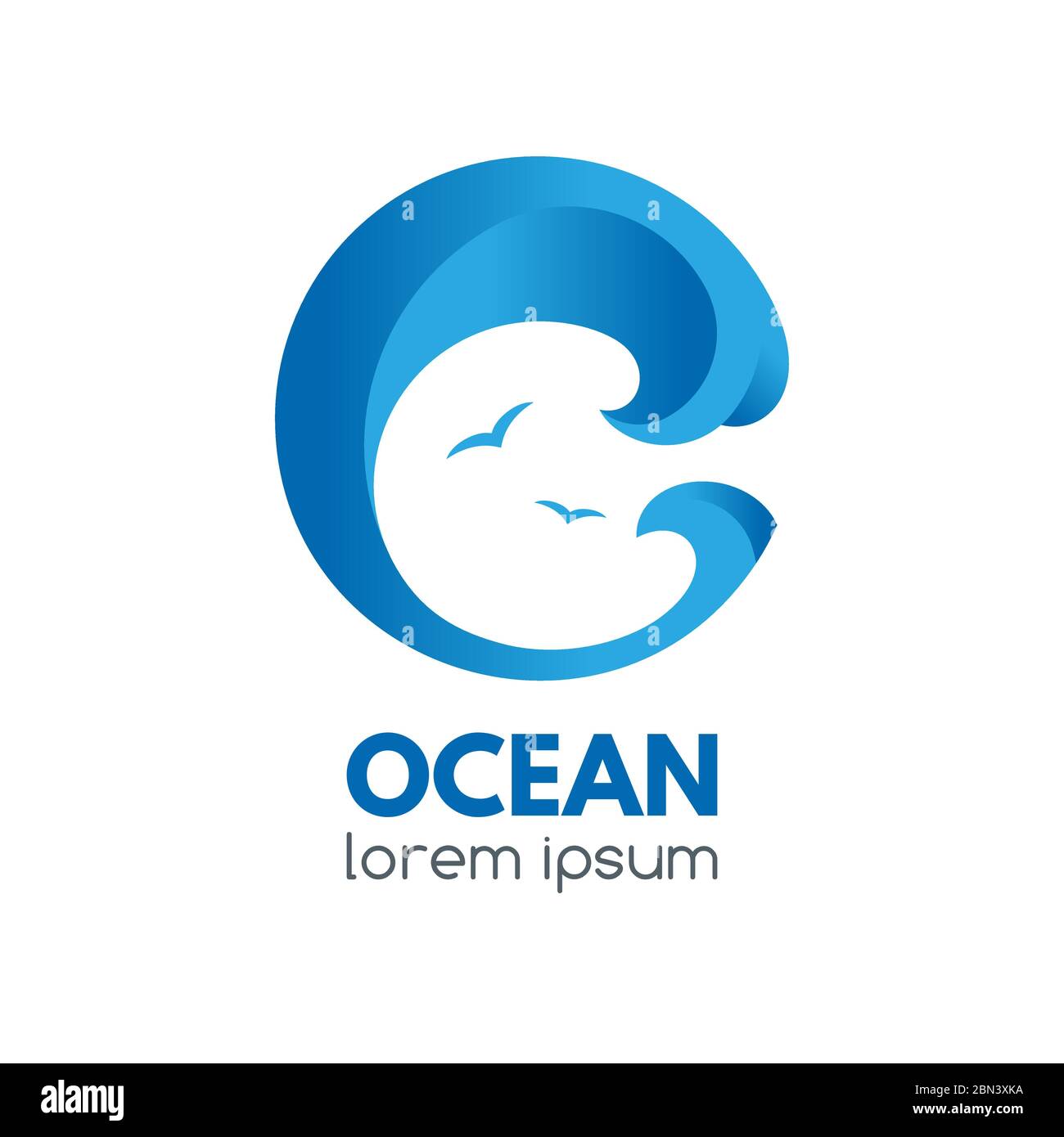 Logo badge with ocean wave and seagulls in a circular shape Stock ...
