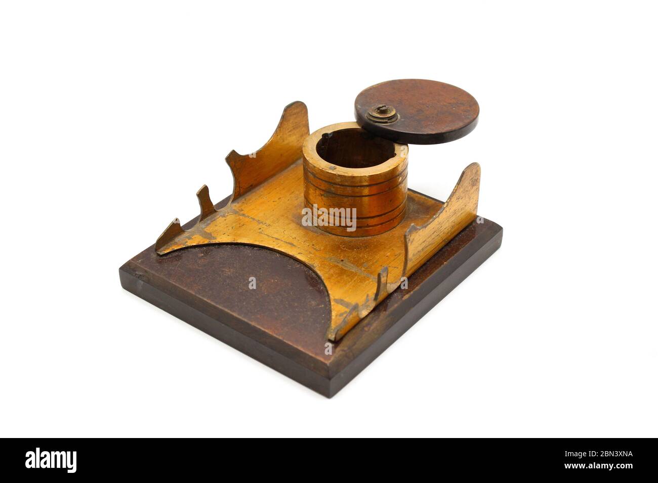 Old wooden inkwell, isolated on a white background Stock Photo - Alamy