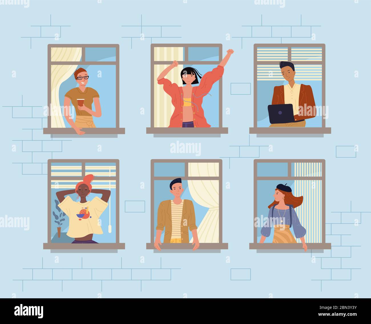 Neighbors in window building facade stay home Stock Vector Image & Art ...