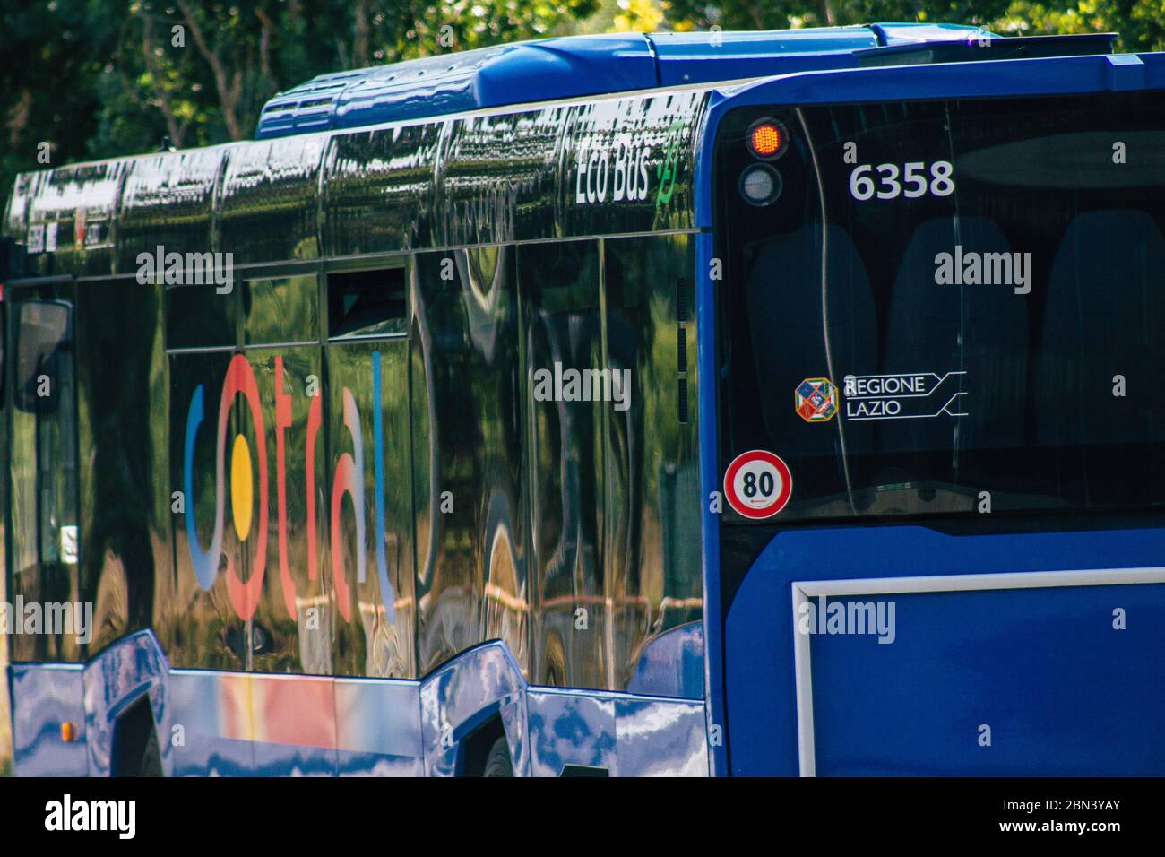 Rome Italy September 15, 2019 View of a public bus rolling through the ...