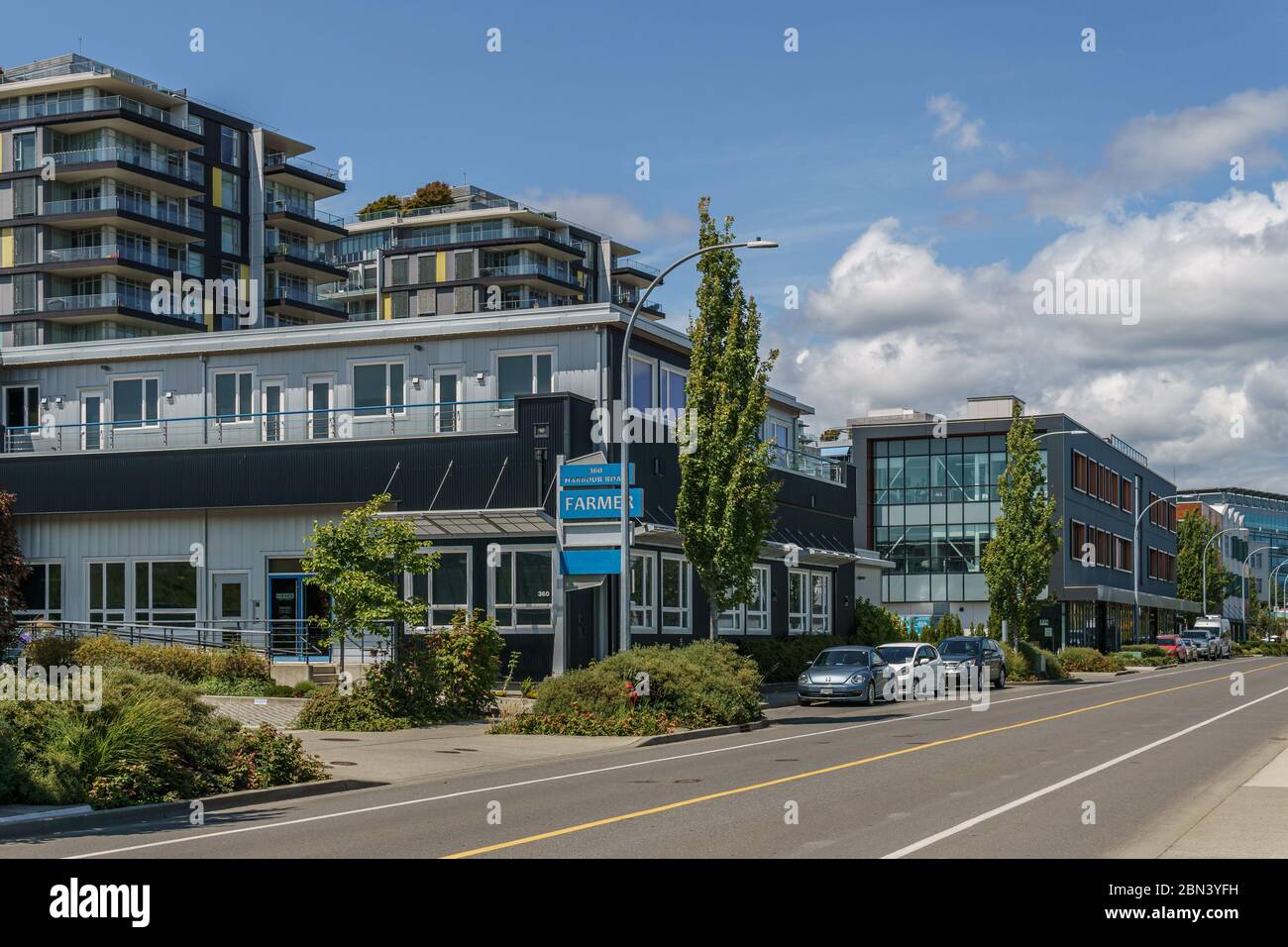 VICTORIA, CANADA - JULY 14, 2019: modern buildings and street view ...
