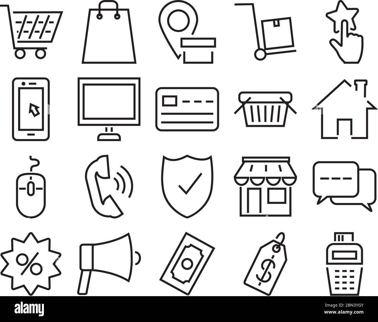 computer and shopping online icon set over white background, line style ...