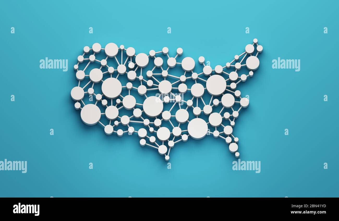 USA United States Network Map. 3D Rendering Illustration Graphic Design ...