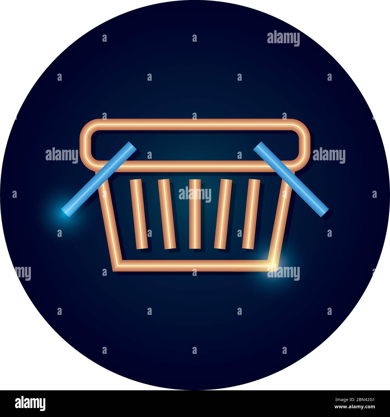 shopping basket icon over white background, neon style, vector ...