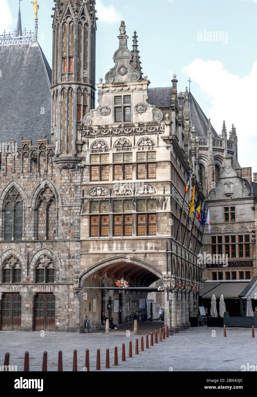 The Cloth Hall and town square of Ypres, Belgium. During World War 1 ...