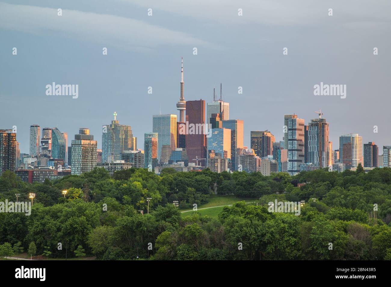Views of the downtown Toronto skyline around sunset time. Showing ...