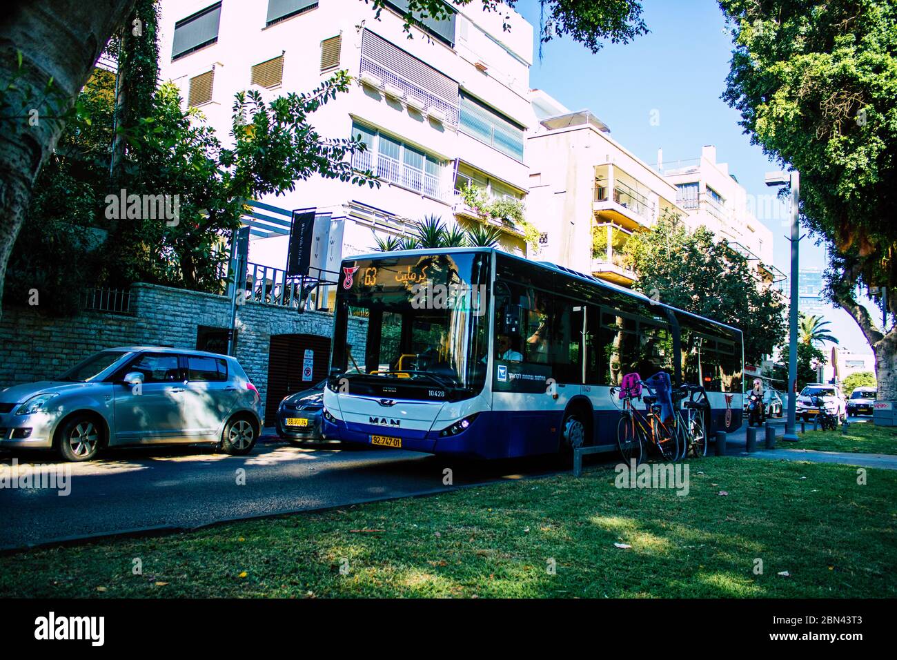 Tel Aviv Israel August 22, 2019 View of a traditional public transport ...