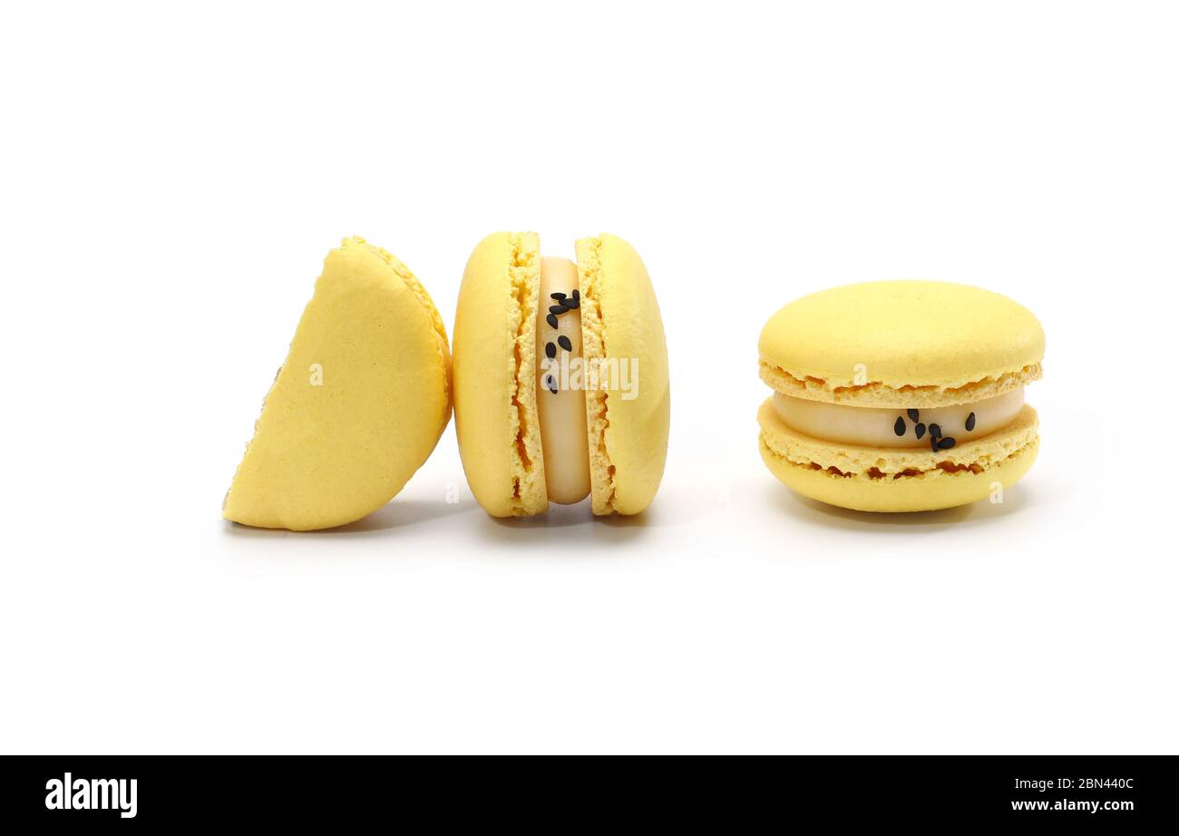 yellow delicious homemade traditional french macarons or macaroons ...