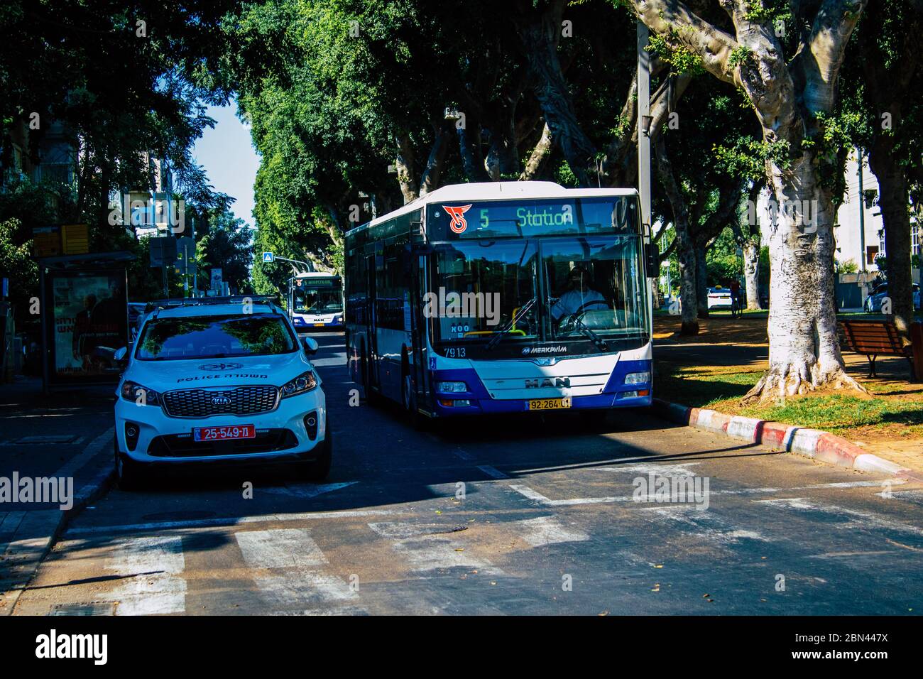 Tel Aviv Israel August 22, 2019 View of a traditional public transport ...