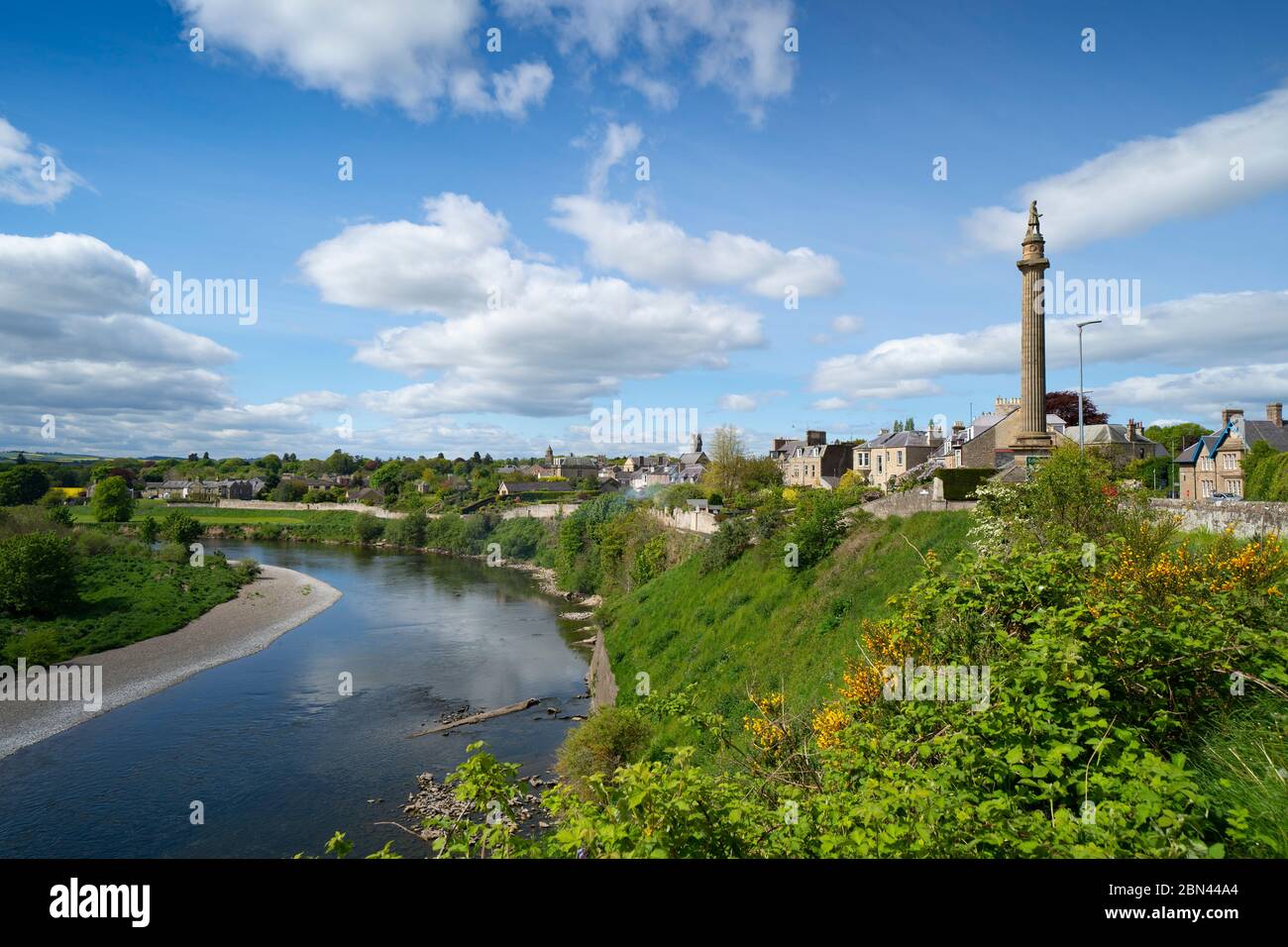View of River Tweed and town of Coldstream in Scottish Borders ...