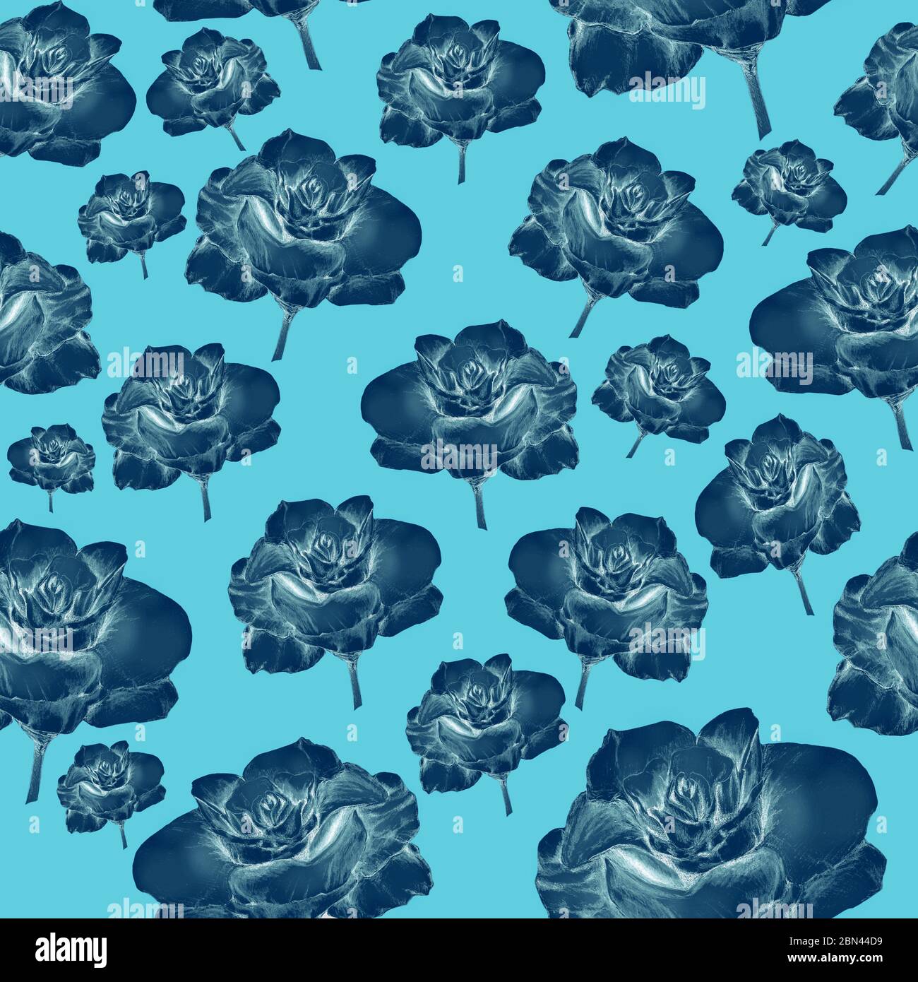 Cyan roses on the blue background. Hand drawn illustration. Seamless ...