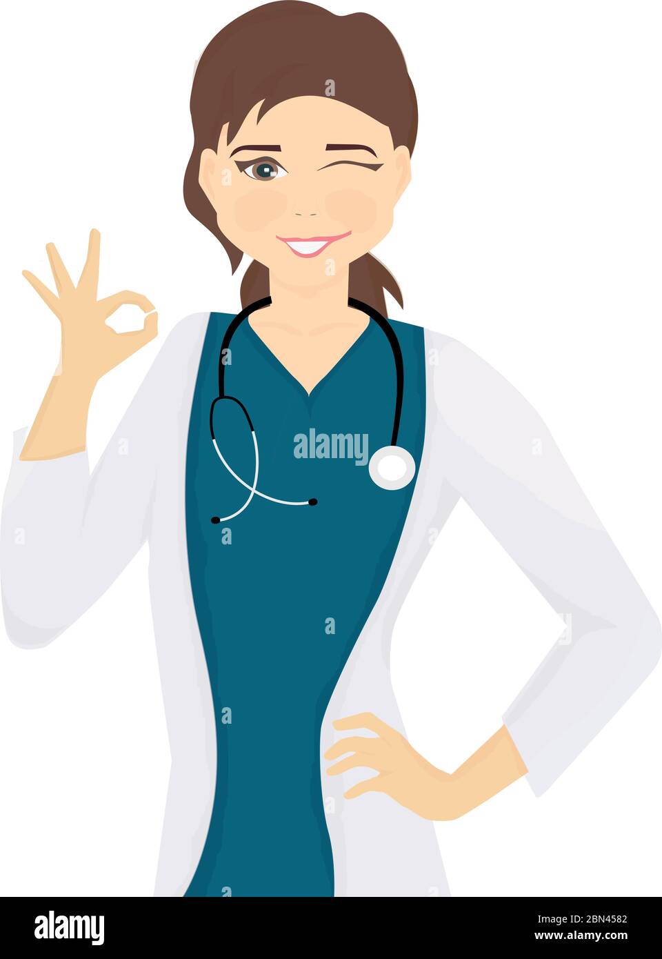 woman doctor nurse with dark hair with stethoscope Stock Vector Image ...