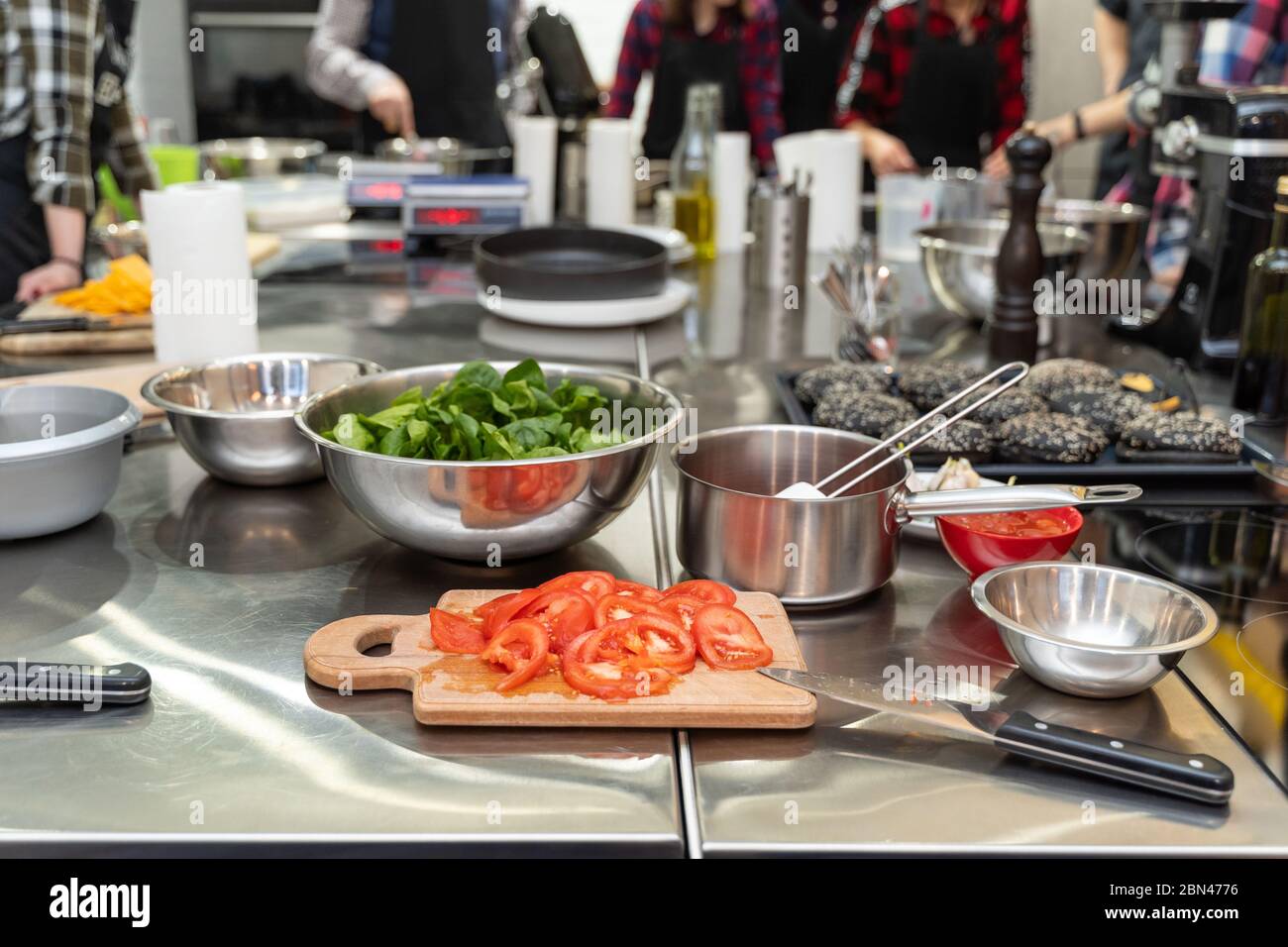 Processed ingredients for a large batch of burgers Stock Photo - Alamy