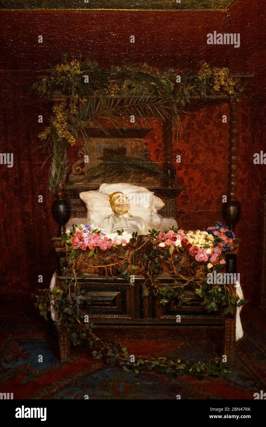 An oil painting of Victor Hugo on his death bed in Maison de Victor ...