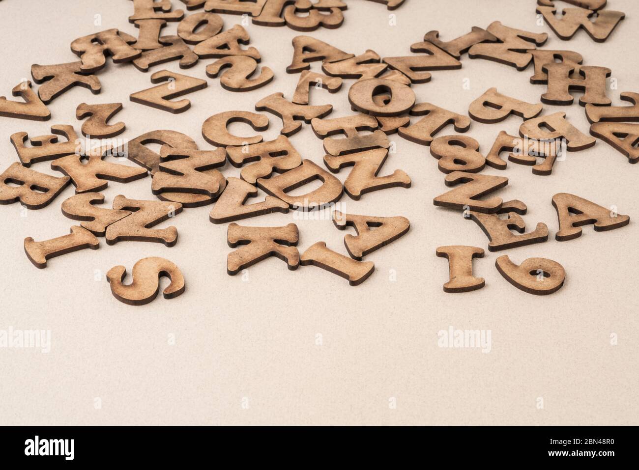 closeup carved wooden alphabets as a background with copy space Stock ...