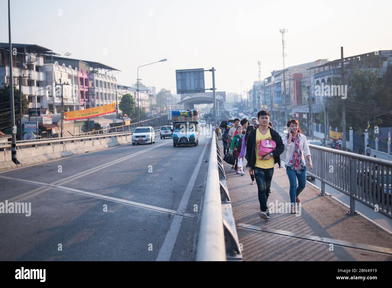 View from the Burmese part of the road coming from the Mae Sot border crossing between Burma and ...